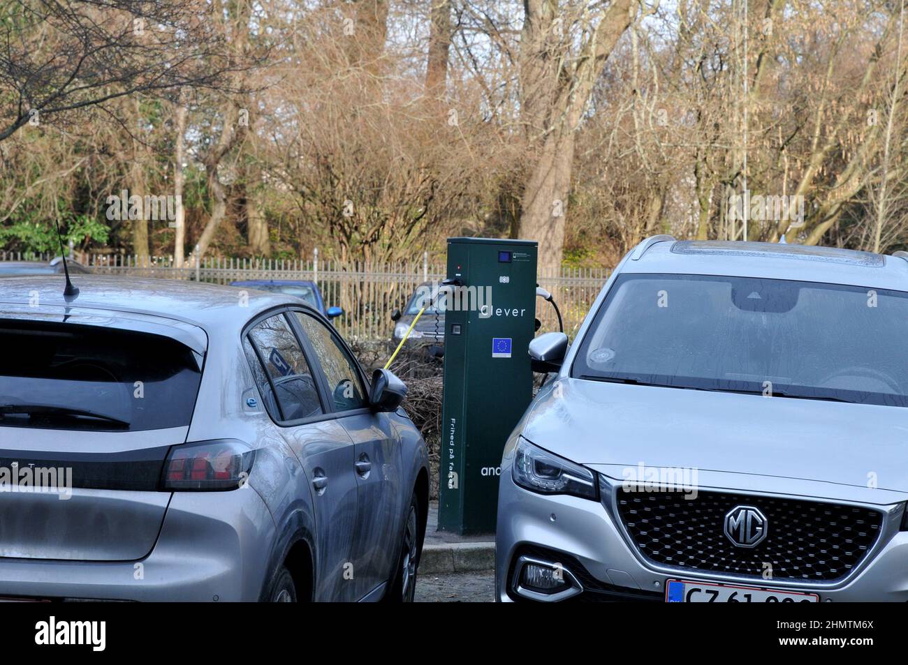 Copenhagen/Denmark./12. February 2022/.Electric cars charge at Clever ...