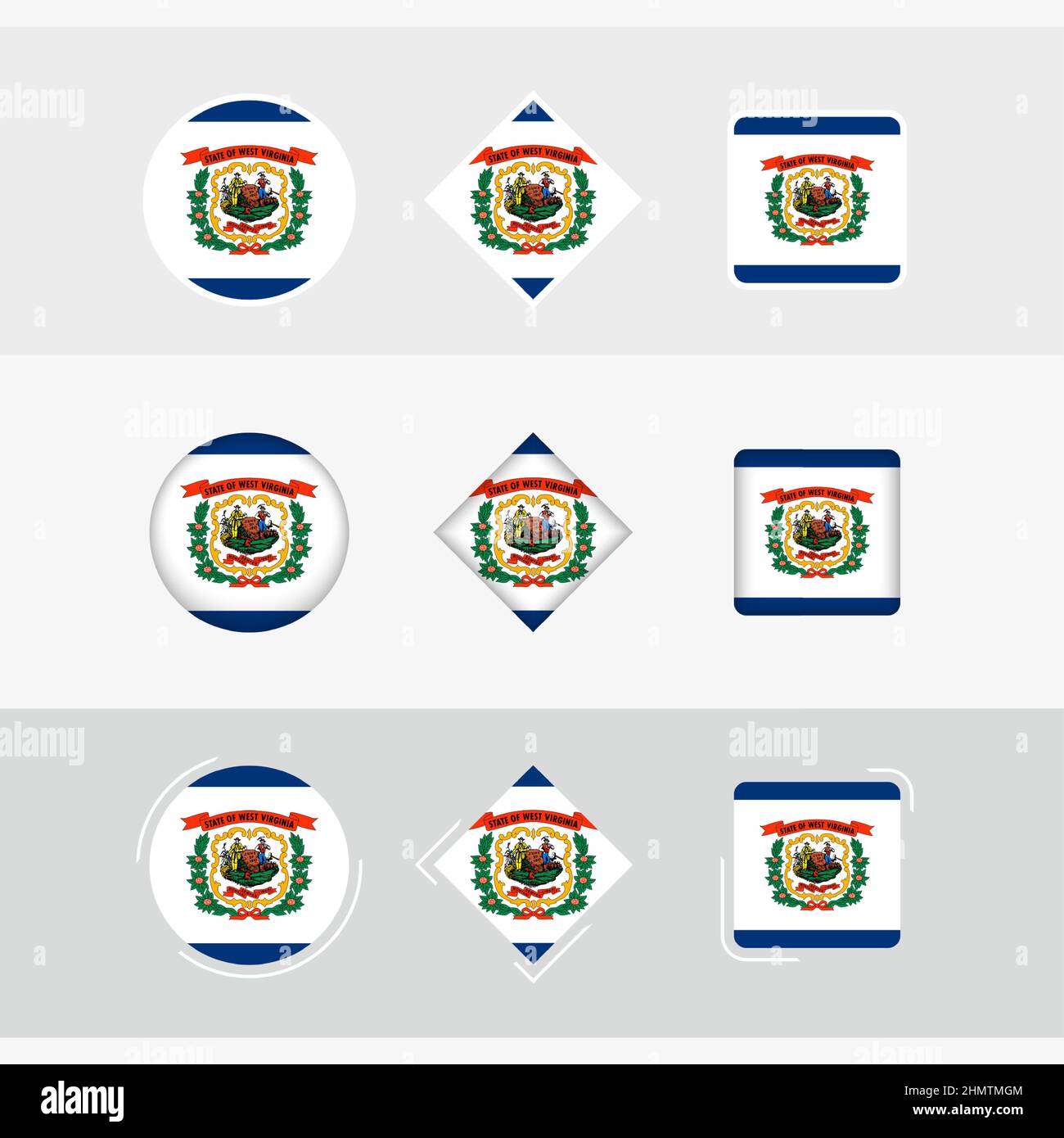 West Virginia flag icons set, vector flag of West Virginia. Three ...
