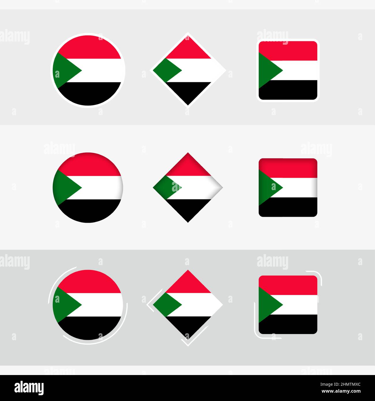 Sudan flag icons set, vector flag of Sudan. Three versions of icon ...