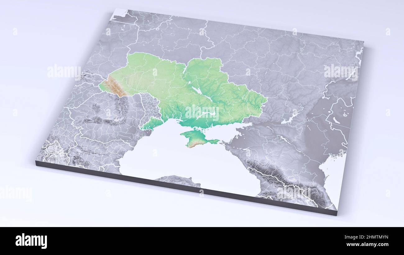 Physical map of Europe, Ukraine and borders. Russia and Belarus, Crimea ...