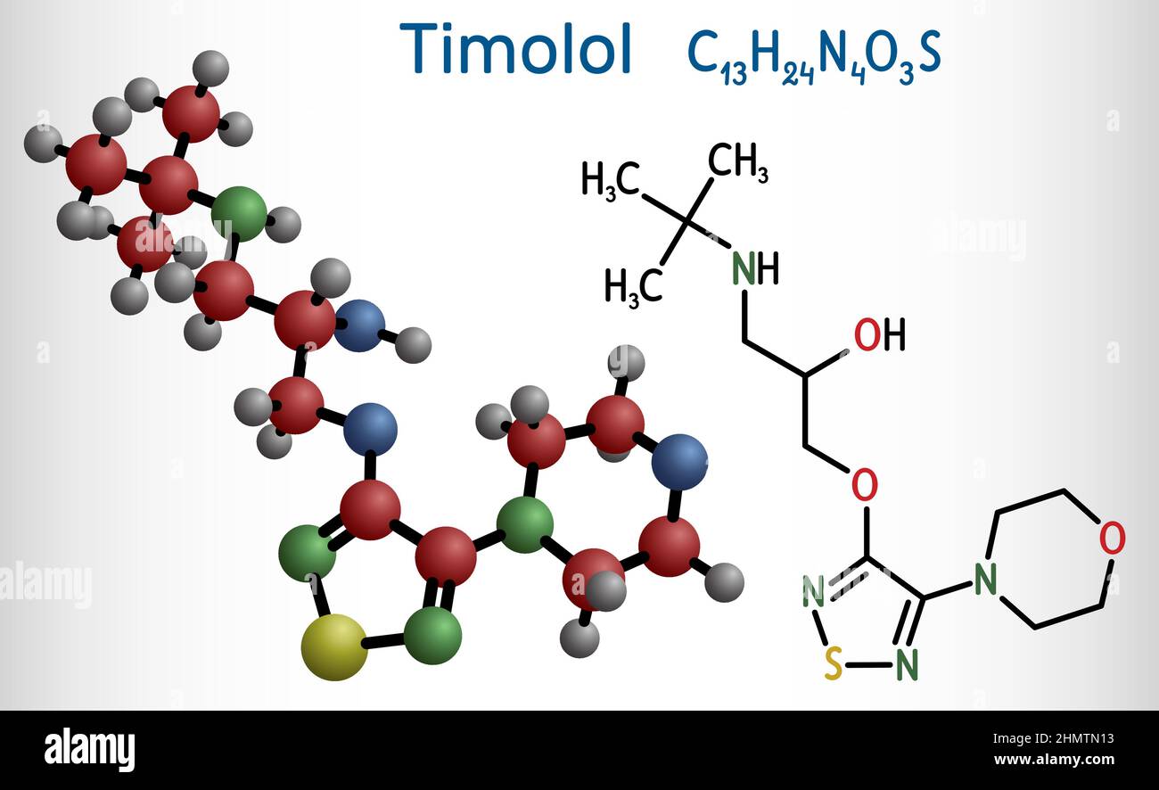 Timolol, molecule. It is non-selective beta blocker medication for ...