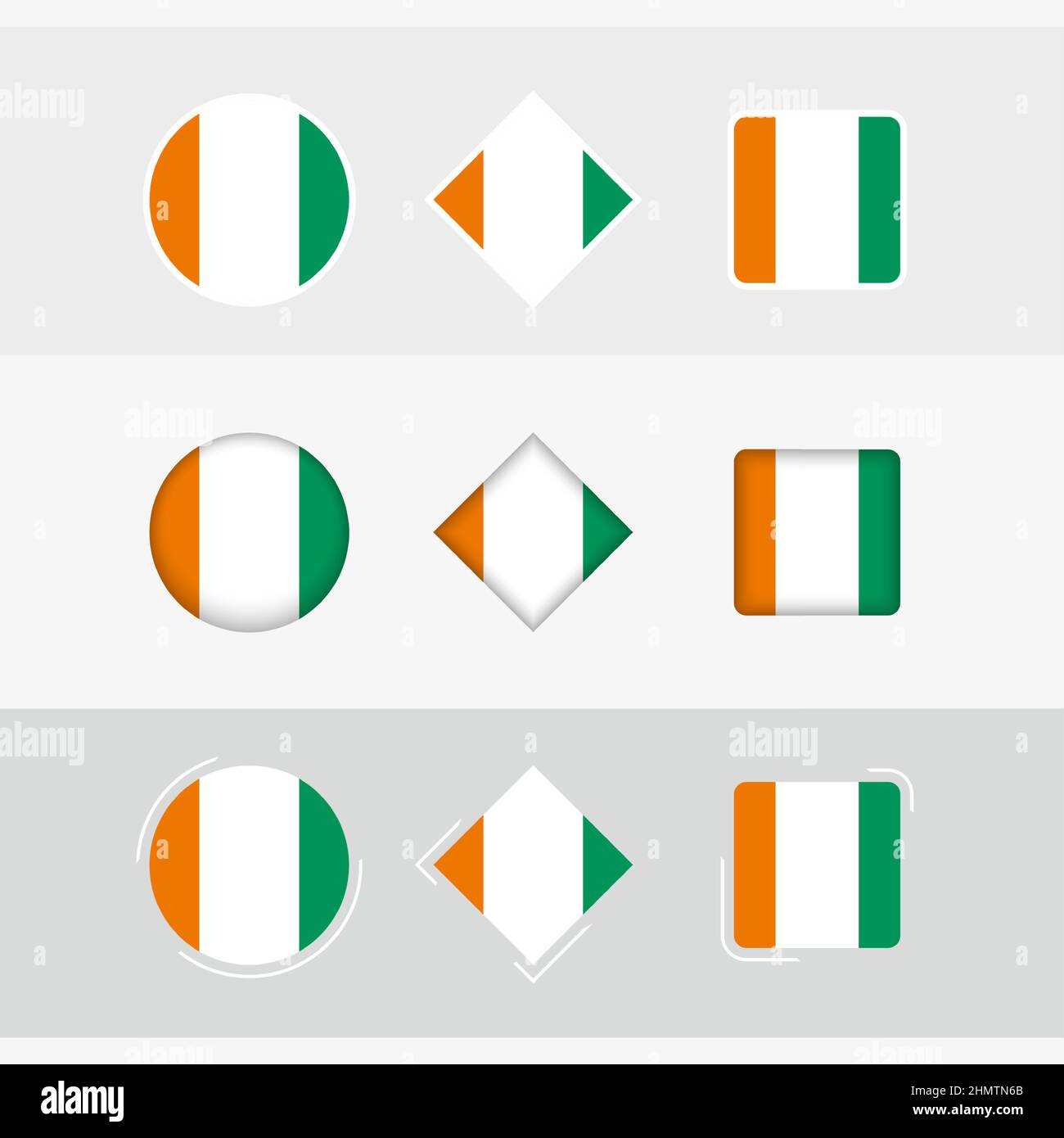 Ivory Coast flag icons set, vector flag of Ivory Coast. Three versions ...