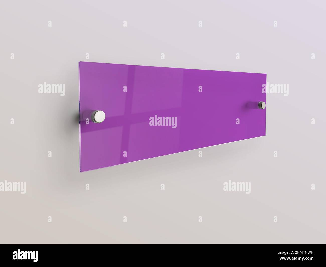 Wide rectangle purple glass nameplate plate on spacer metal holders ...