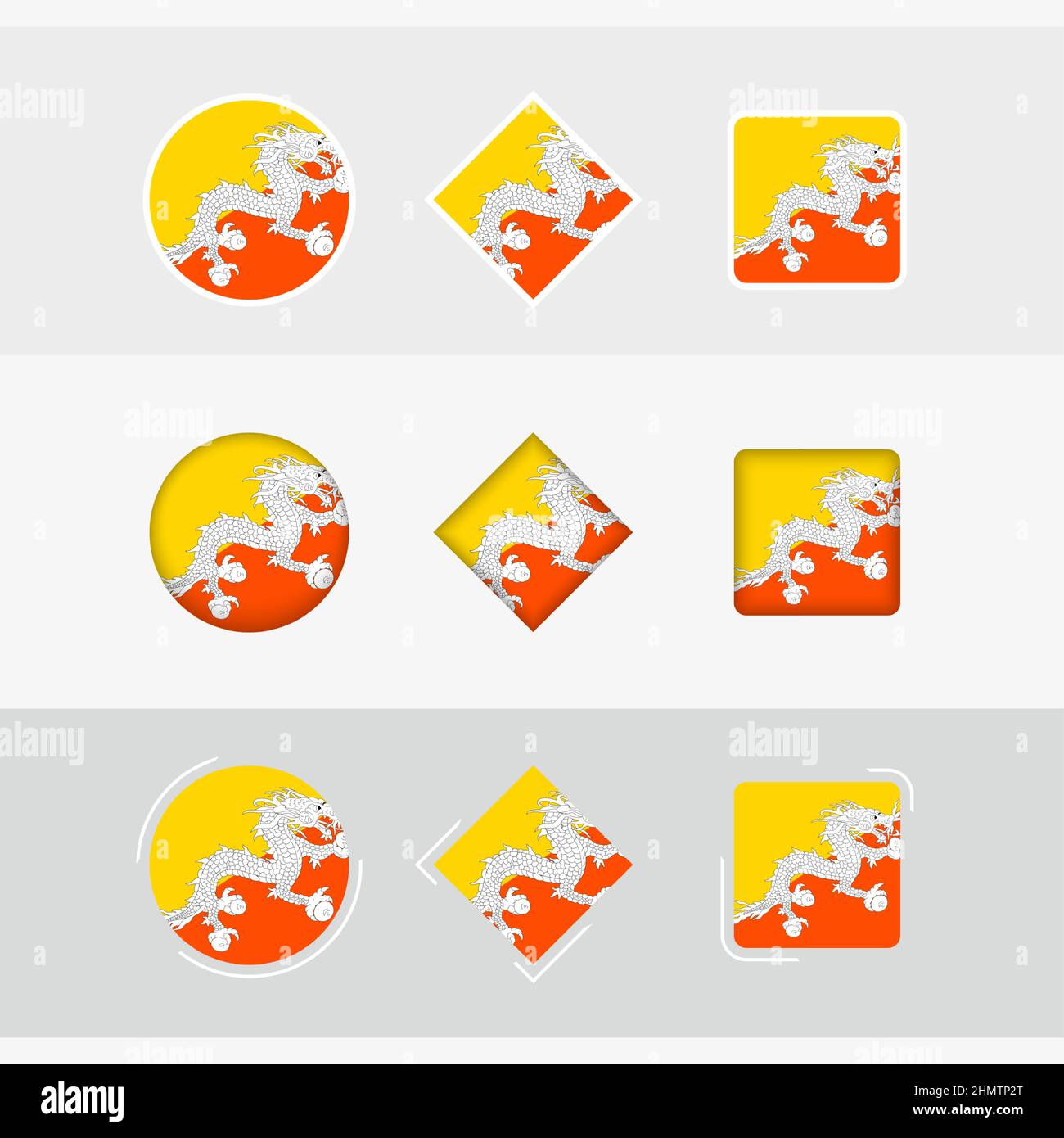 Bhutan flag icons set, vector flag of Bhutan. Three versions of icon ...