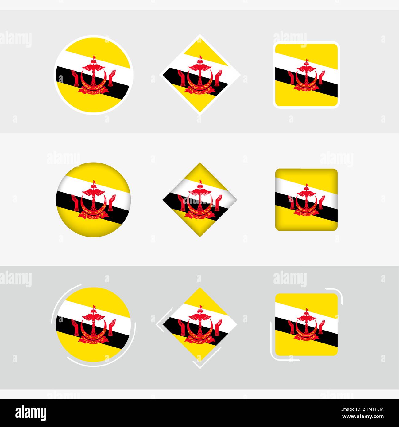 Brunei flag icons set, vector flag of Brunei. Three versions of icon ...