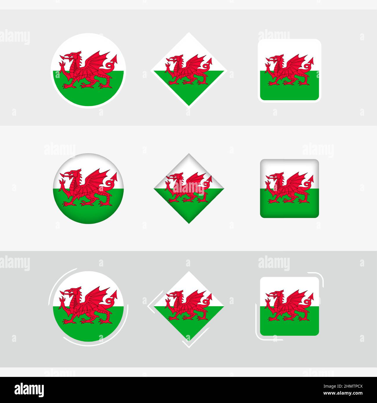 Wales flag icons set, vector flag of Wales. Three versions of icon ...