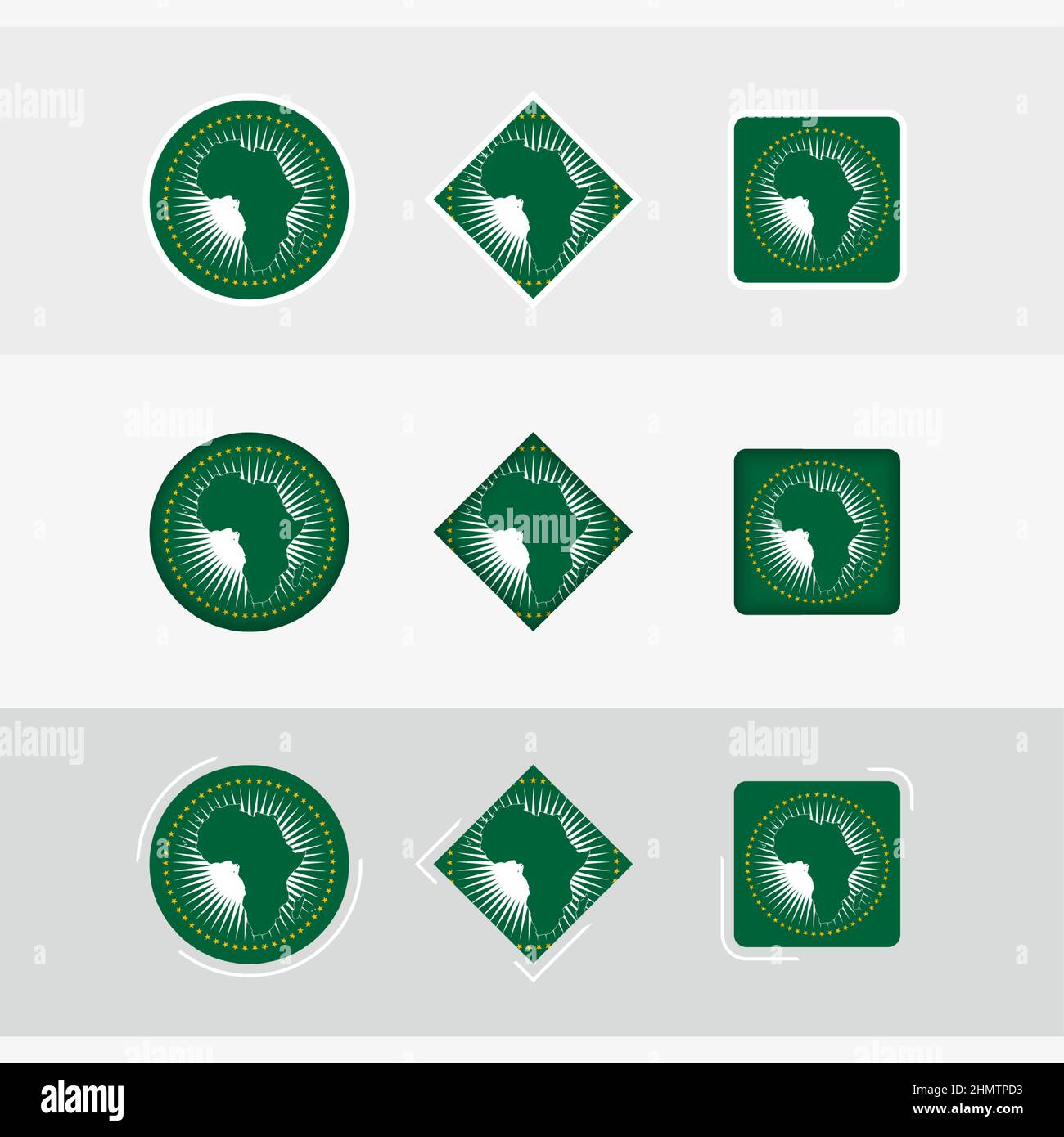 African Union flag icons set, vector flag of African Union. Three ...