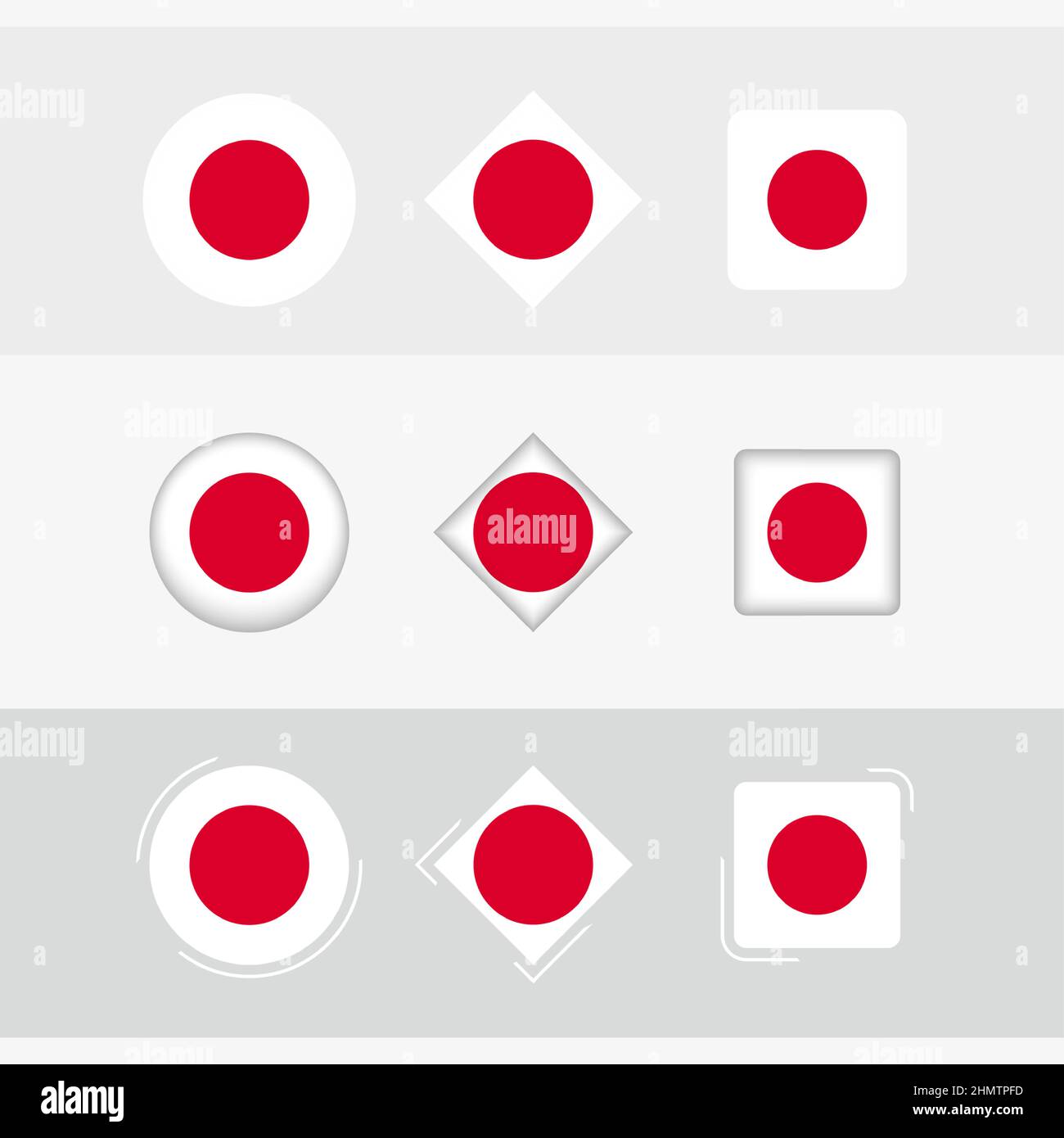 Japan flag icons set, vector flag of Japan. Three versions of icon ...