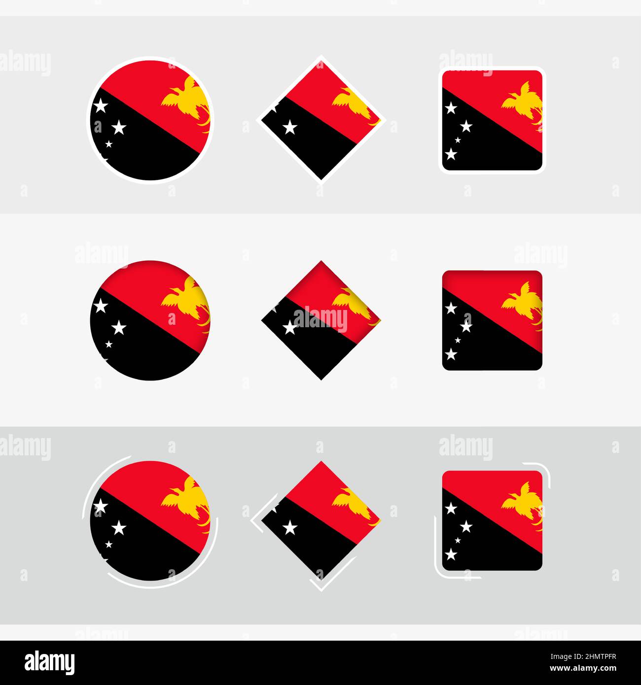 Papua New Guinea flag icons set, vector flag of Papua New Guinea. Three ...