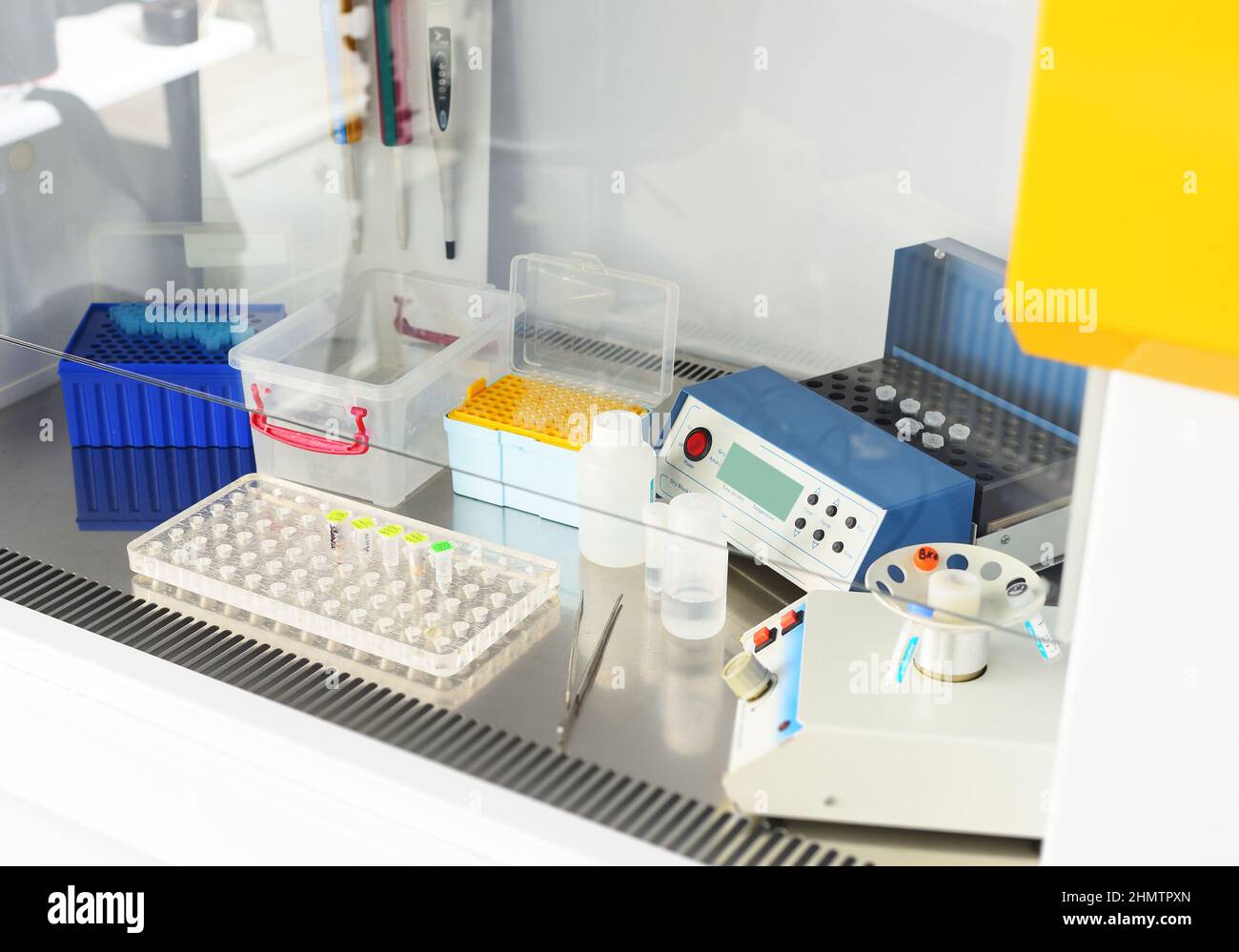 workplace of a medical worker in a PCR laboratory - dispensers ...