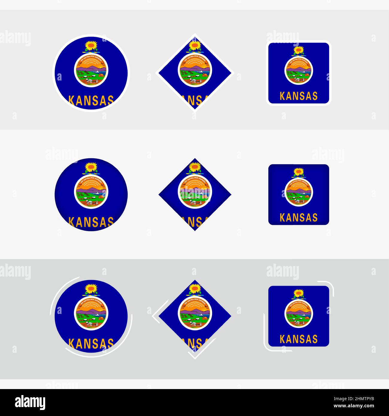Kansas flag icons set, vector flag of Kansas. Three versions of icon ...