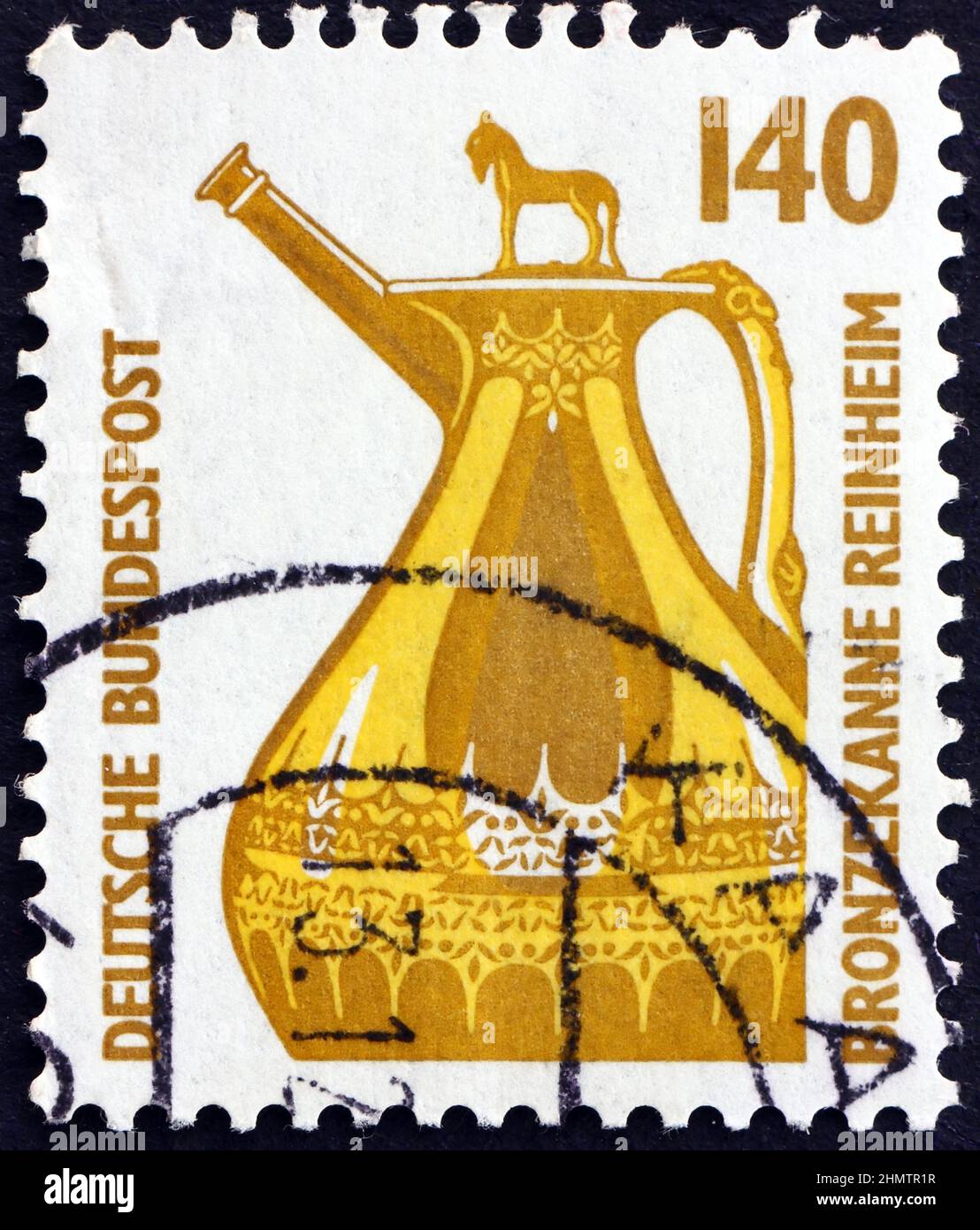 GERMANY - CIRCA 1989: a stamp printed in Germany shows bronze flagon ...