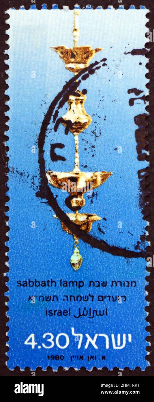 ISRAEL - CIRCA 1980: a stamp printed in Israel shows Sabbath Lamp ...