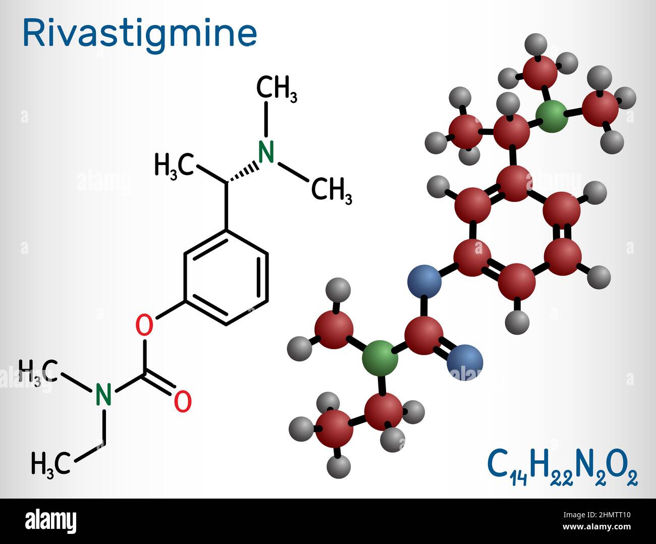 Rivastigmine molecule. It is acetylcholinesterase inhibitor, used for ...