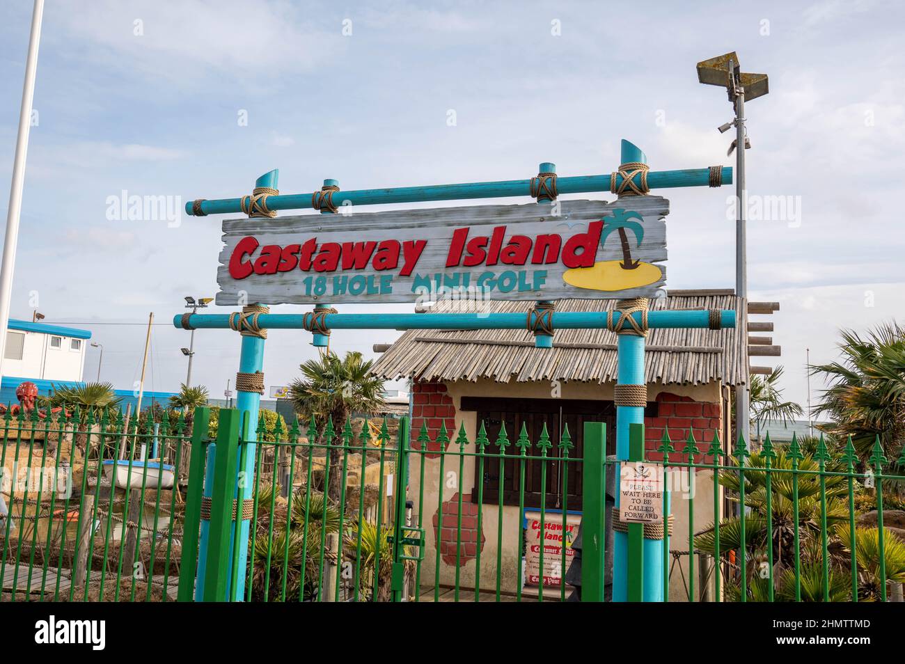 Castaway Island 18 hole mini golf sign above the gates on Great ...