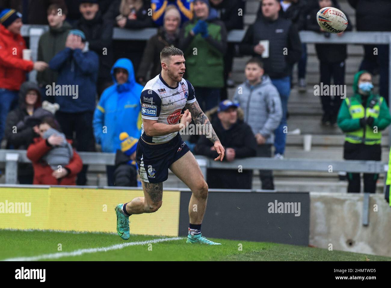 Connor Wrench #23 of Warrington Wolves celebrates his try Stock Photo ...