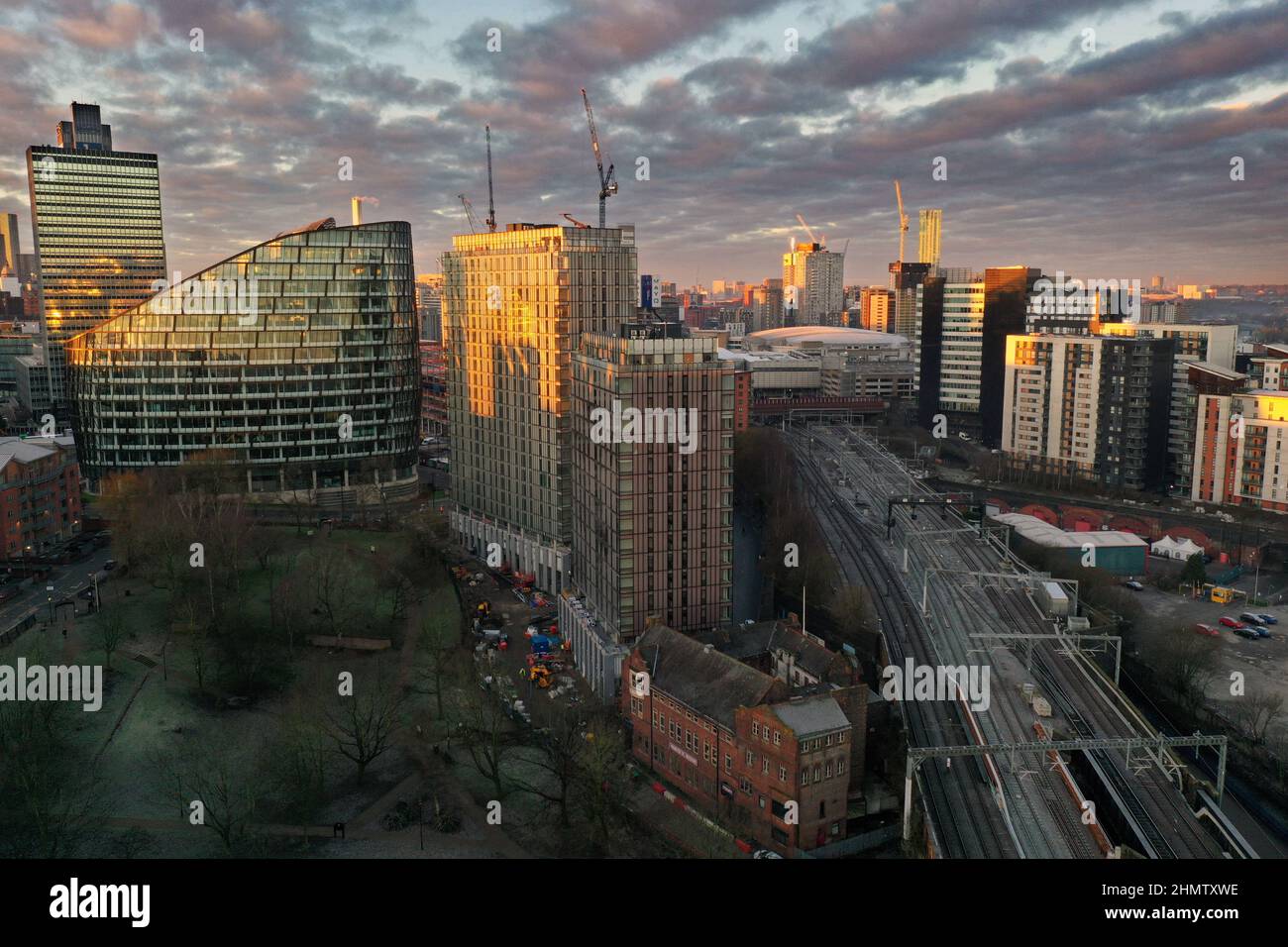 Sunrise in Manchester City Centre Stock Photo - Alamy