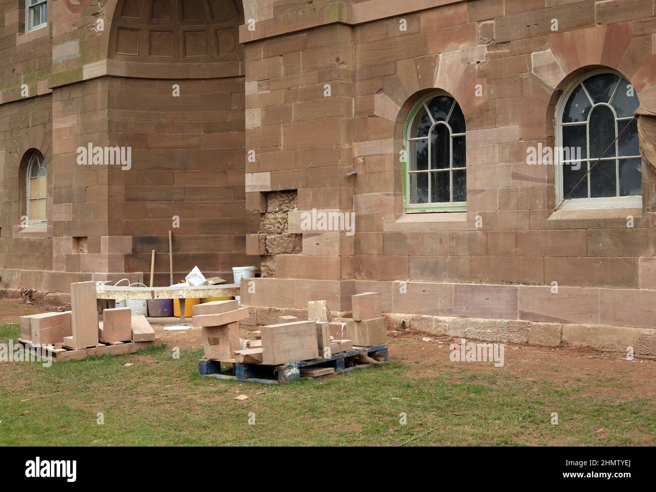 Masonry restoration on a uk historic building Stock Photo - Alamy