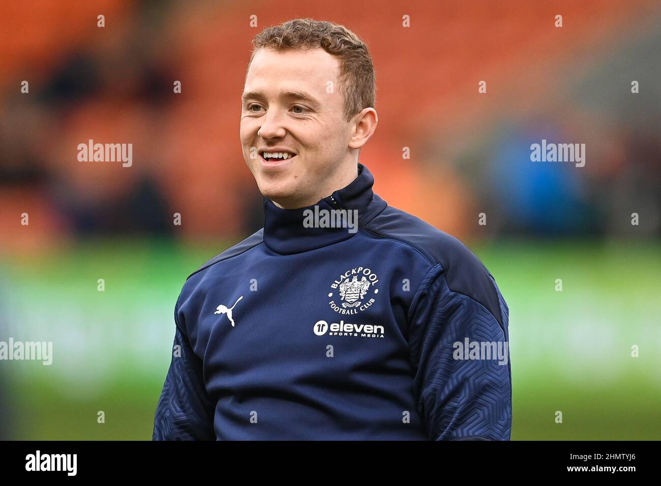 Shayne Lavery #19 of Blackpool laughs during the pre-game warmup Stock ...