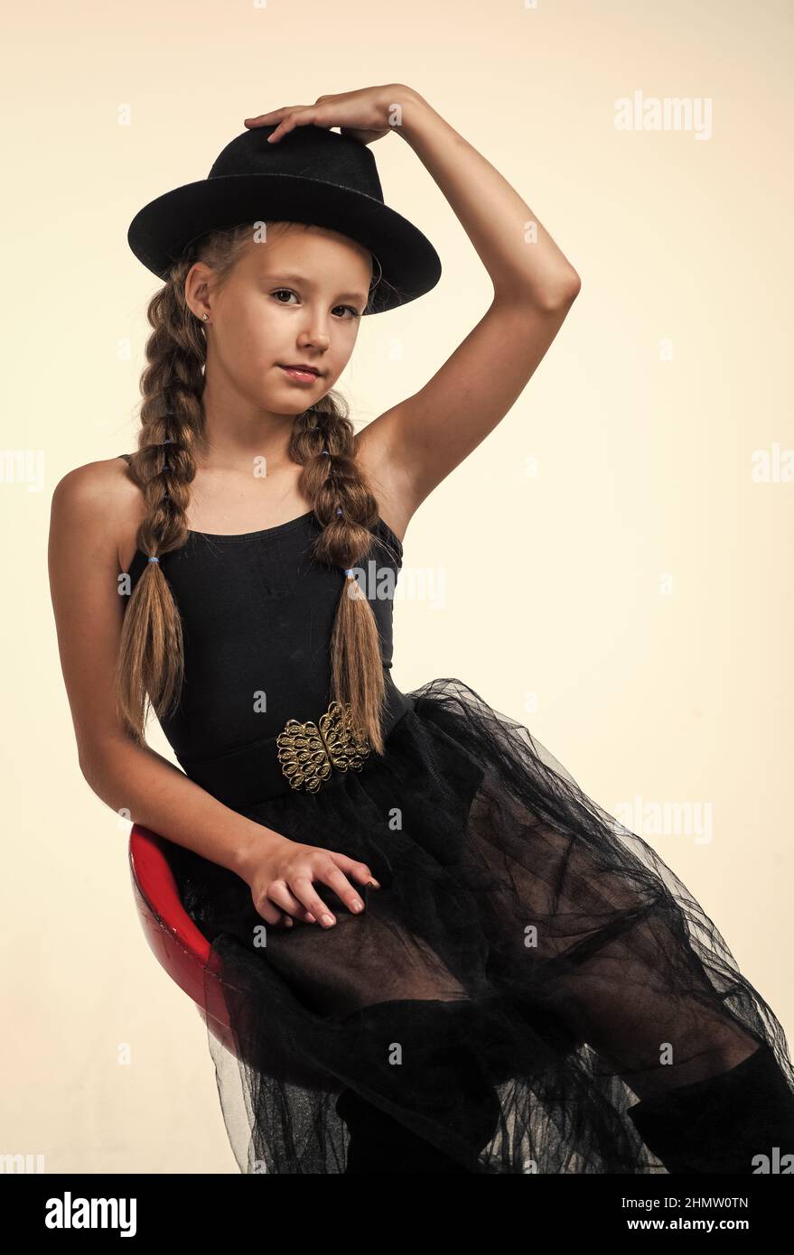 stylish kid with retro look isolated on white, fashion model Stock ...