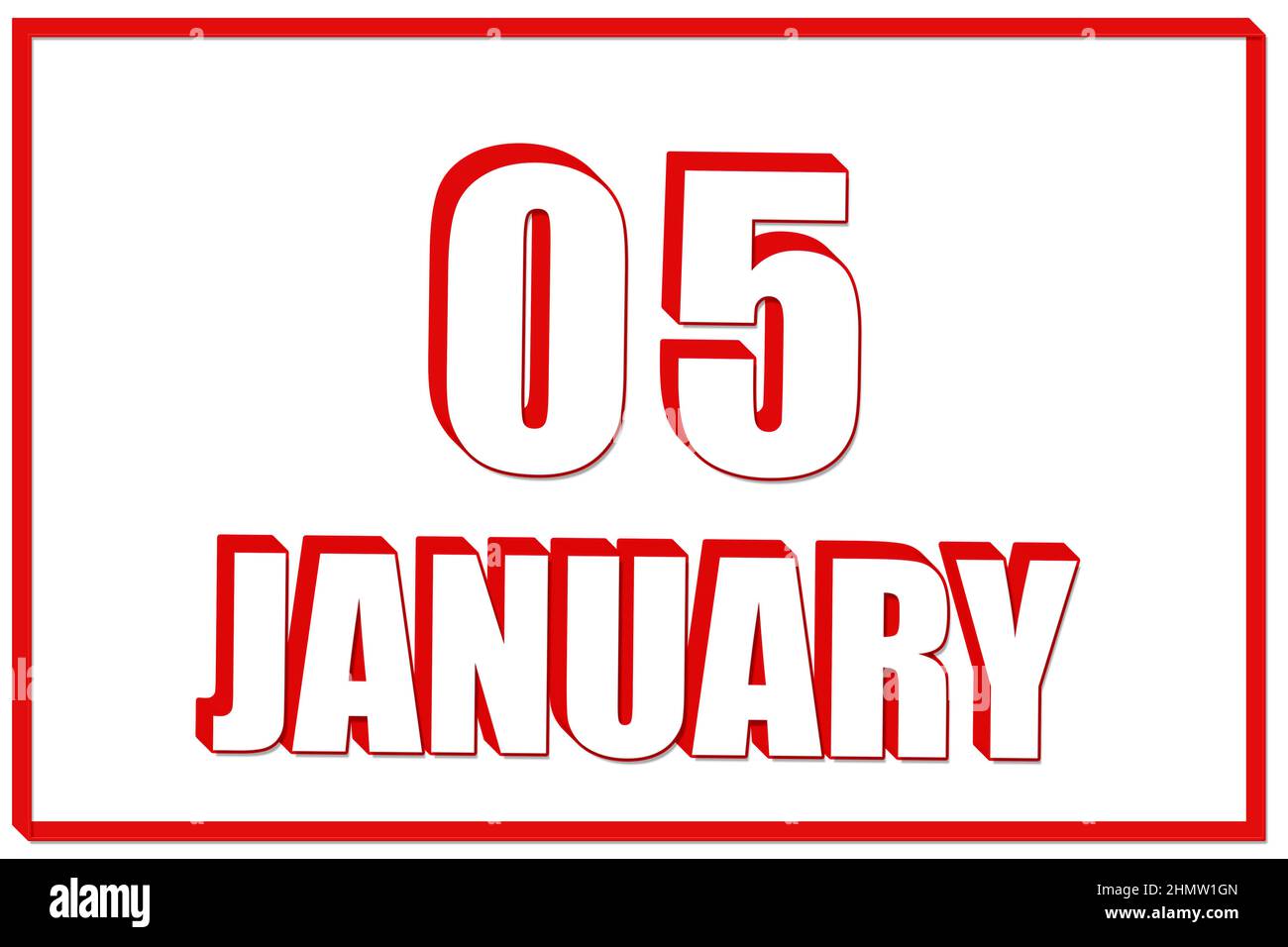 5th day of January. 3d calendar with the date of 5 January on white ...