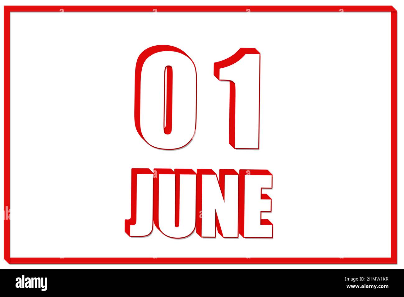 1st day of June. 3d calendar with the date of 1 June on white ...