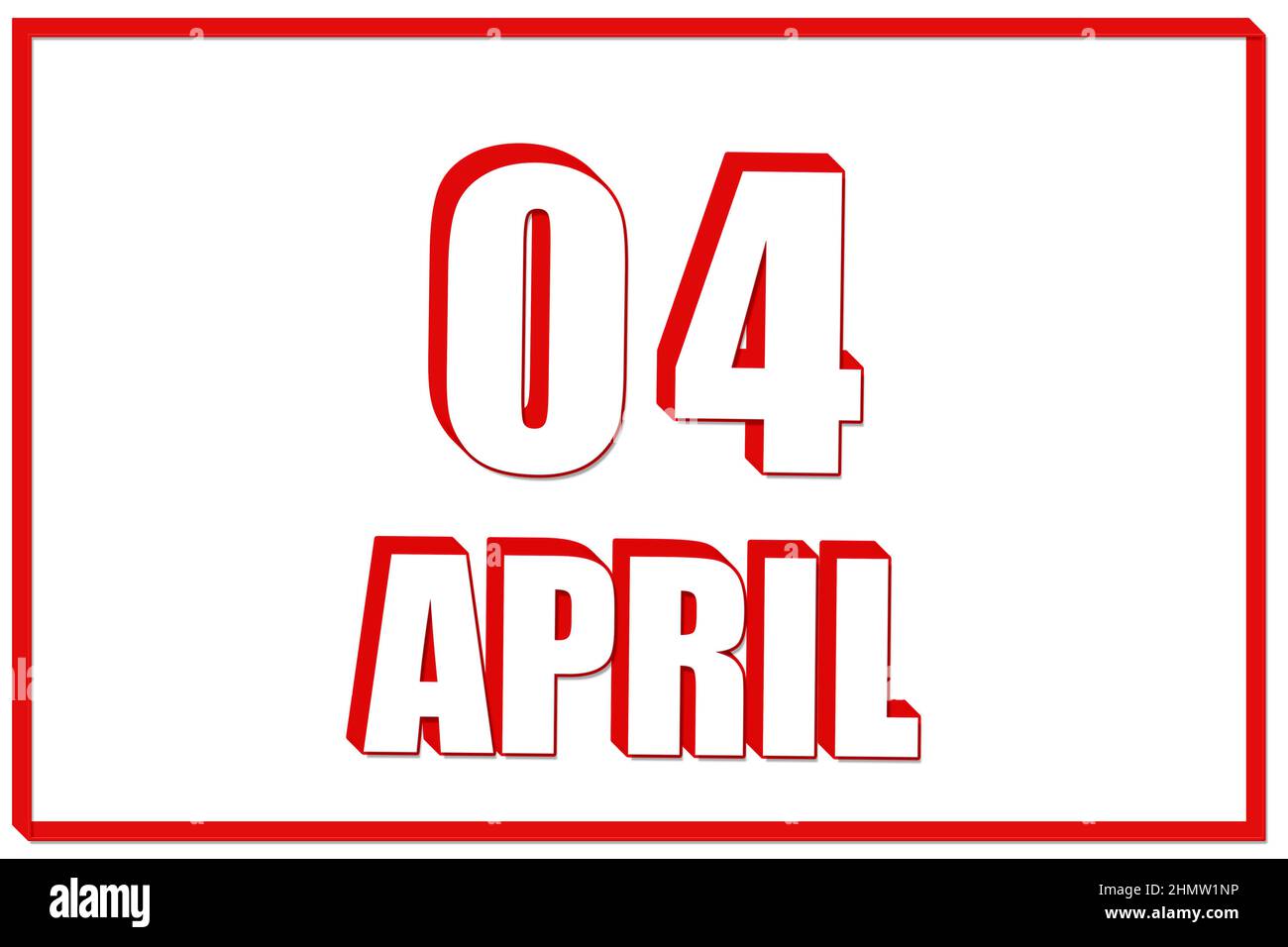 4th day of April. 3d calendar with the date of 4 April on white ...