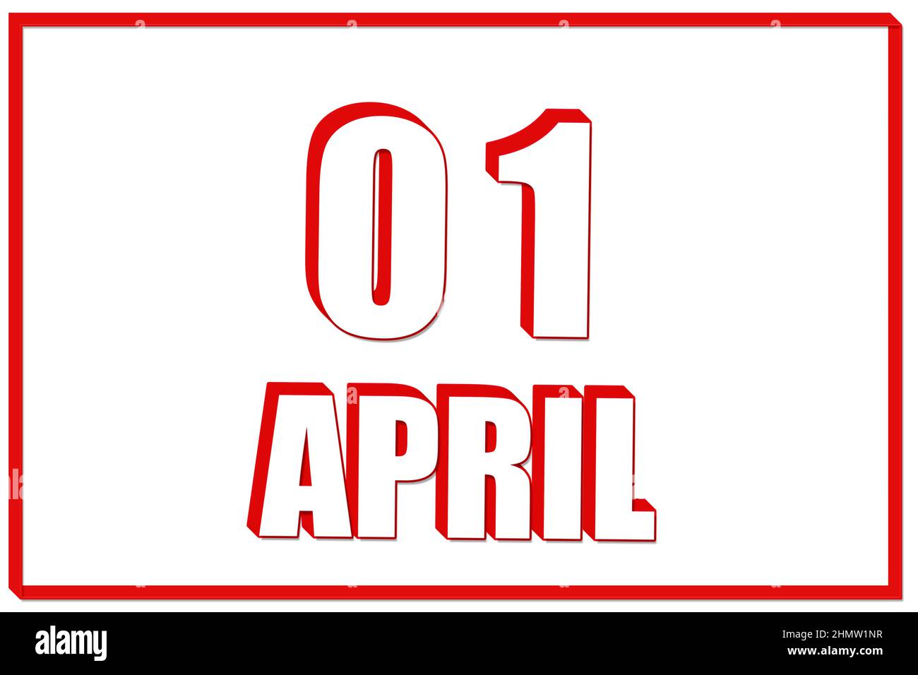 1st day of April. 3d calendar with the date of 1 April on white ...