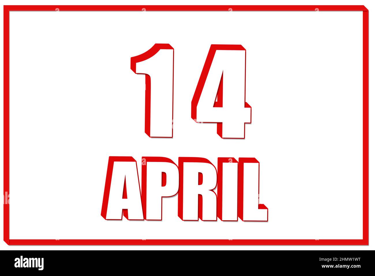 14th day of April. 3d calendar with the date of 14 April on white ...