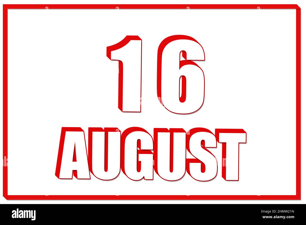 16th day of August. 3d calendar with the date of 16 August on white ...