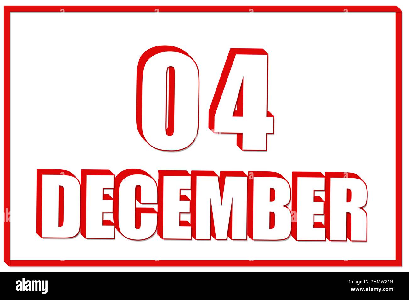 4th day of December. 3d calendar with the date of 4 December on white ...