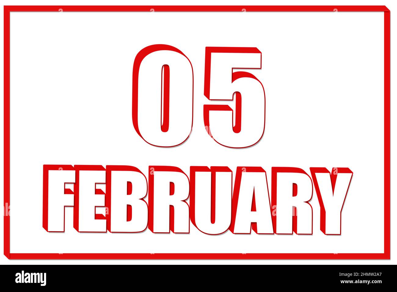5th day of February. 3d calendar with the date of 5 February on white ...