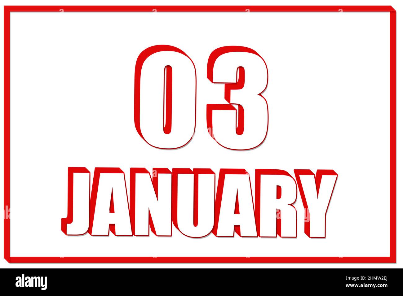 3rd day of January. 3d calendar with the date of 3 January on white ...