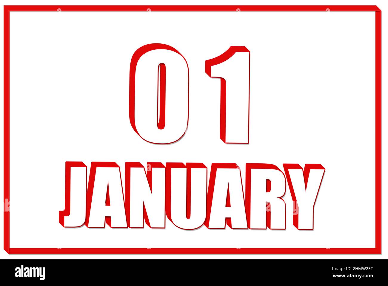 1st day of January. 3d calendar with the date of 1 January on white ...