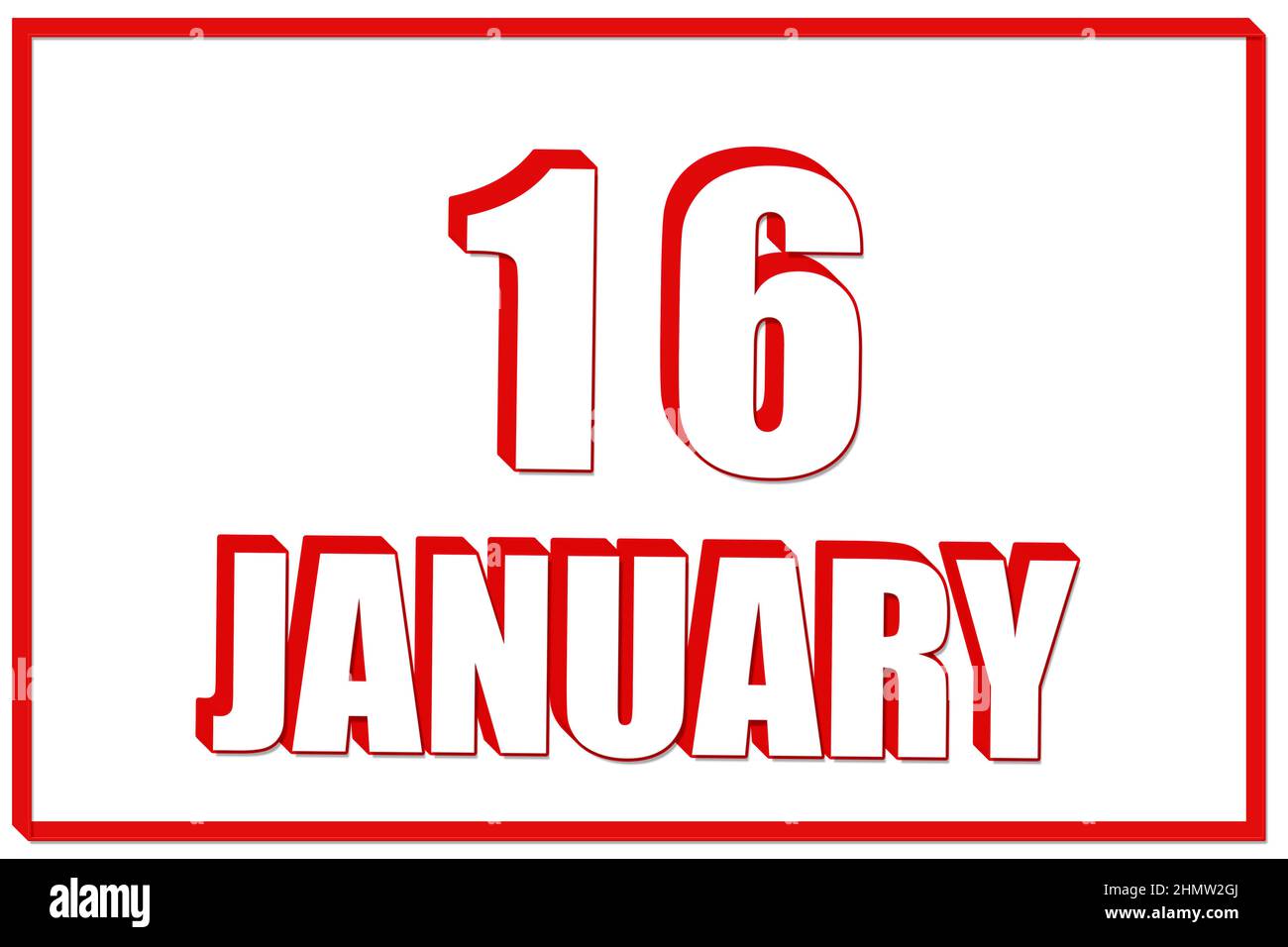 16th day of January. 3d calendar with the date of 16 January on white ...