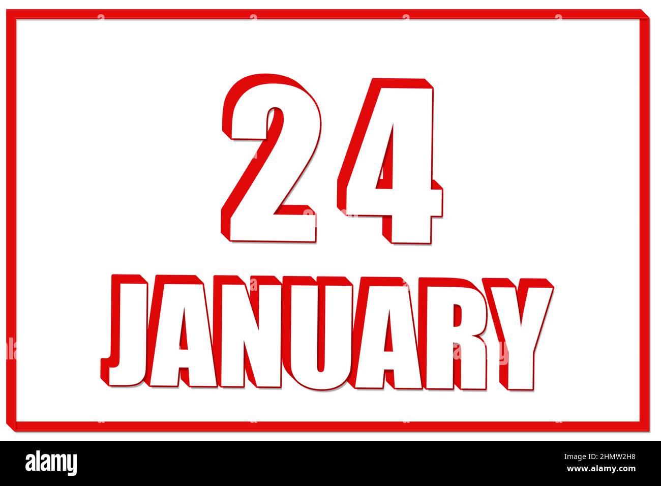 24th day of January. 3d calendar with the date of 24 January on white ...