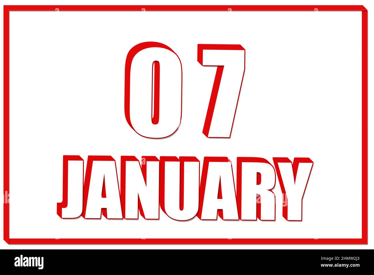 7th day of January. 3d calendar with the date of 7 January on white ...