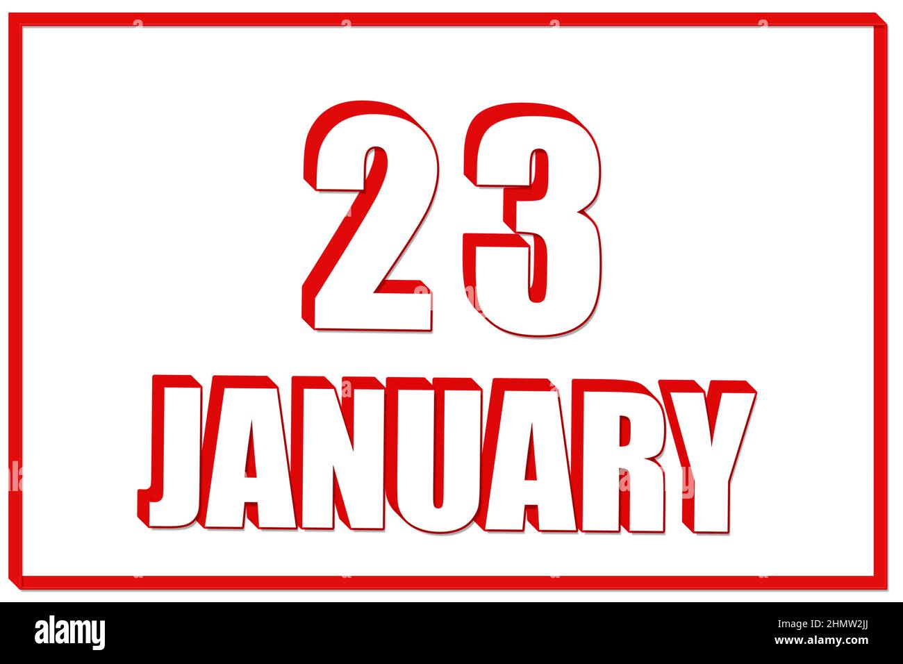 23rd day of January. 3d calendar with the date of 23 January on white ...