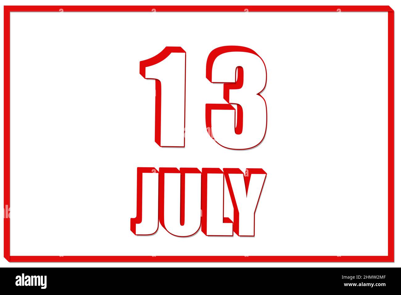13th day ofJuly. 3d calendar with the date of 13July on white ...