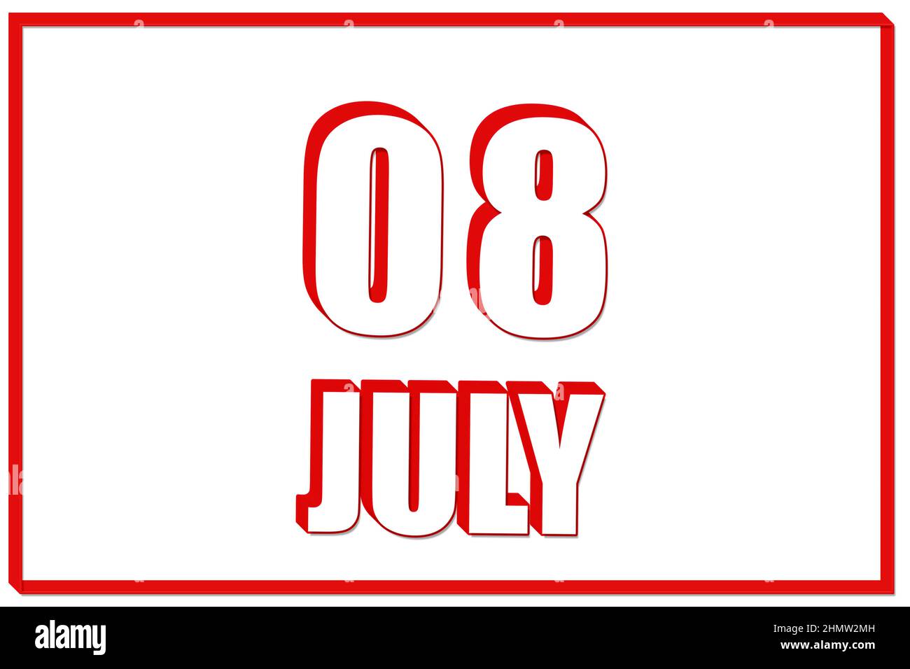 8th day ofJuly. 3d calendar with the date of 8July on white background ...