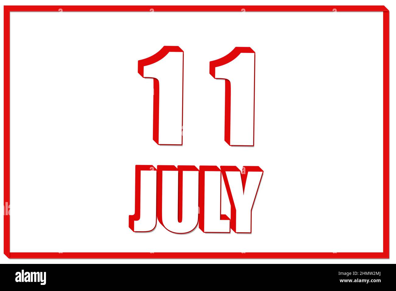 11th day ofJuly. 3d calendar with the date of 11July on white ...