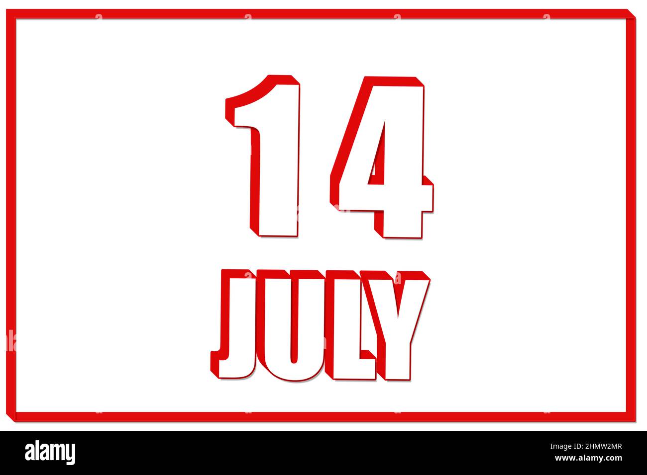 14th day ofJuly. 3d calendar with the date of 14July on white ...