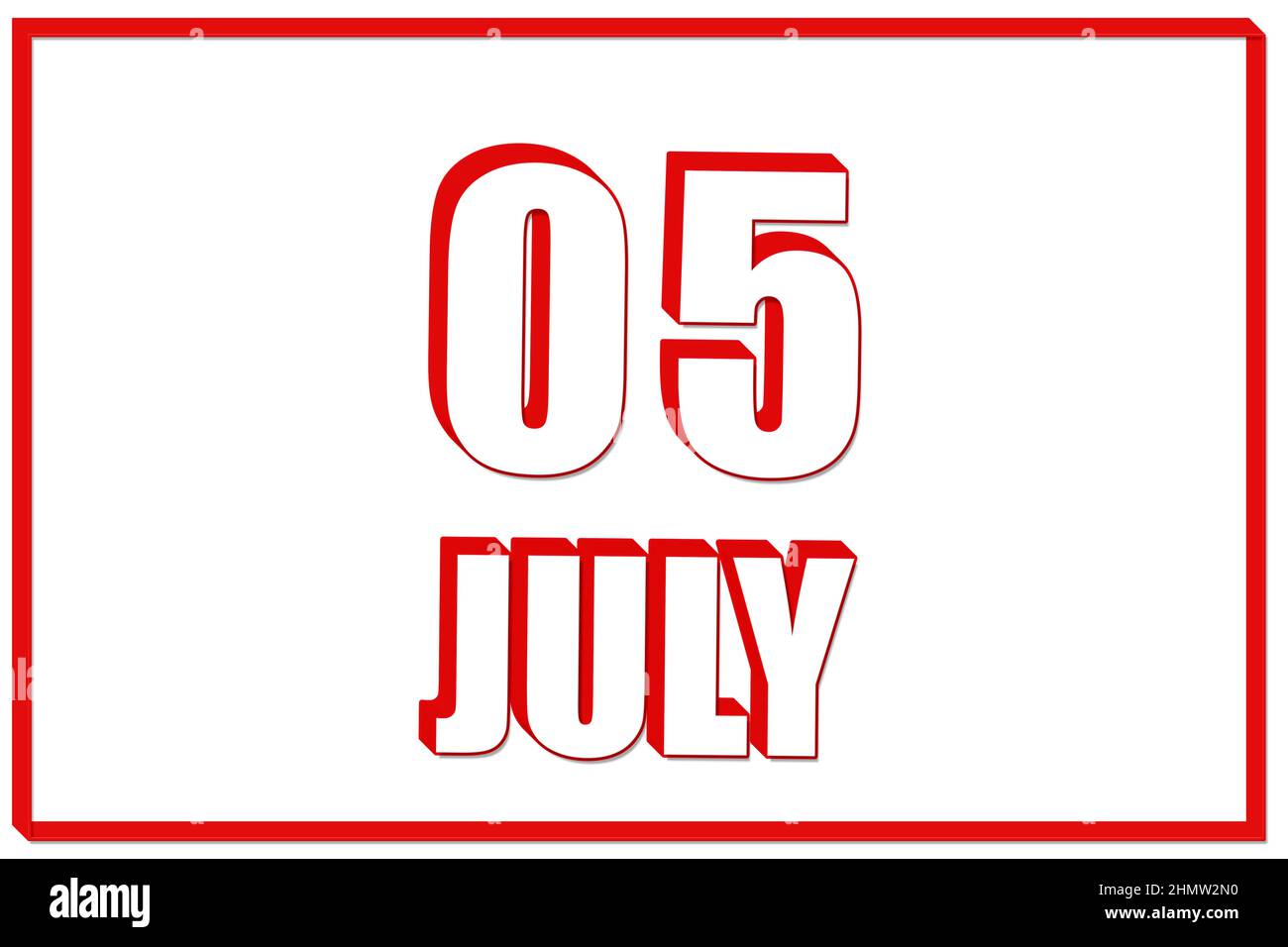 5th day ofJuly. 3d calendar with the date of 5July on white background ...
