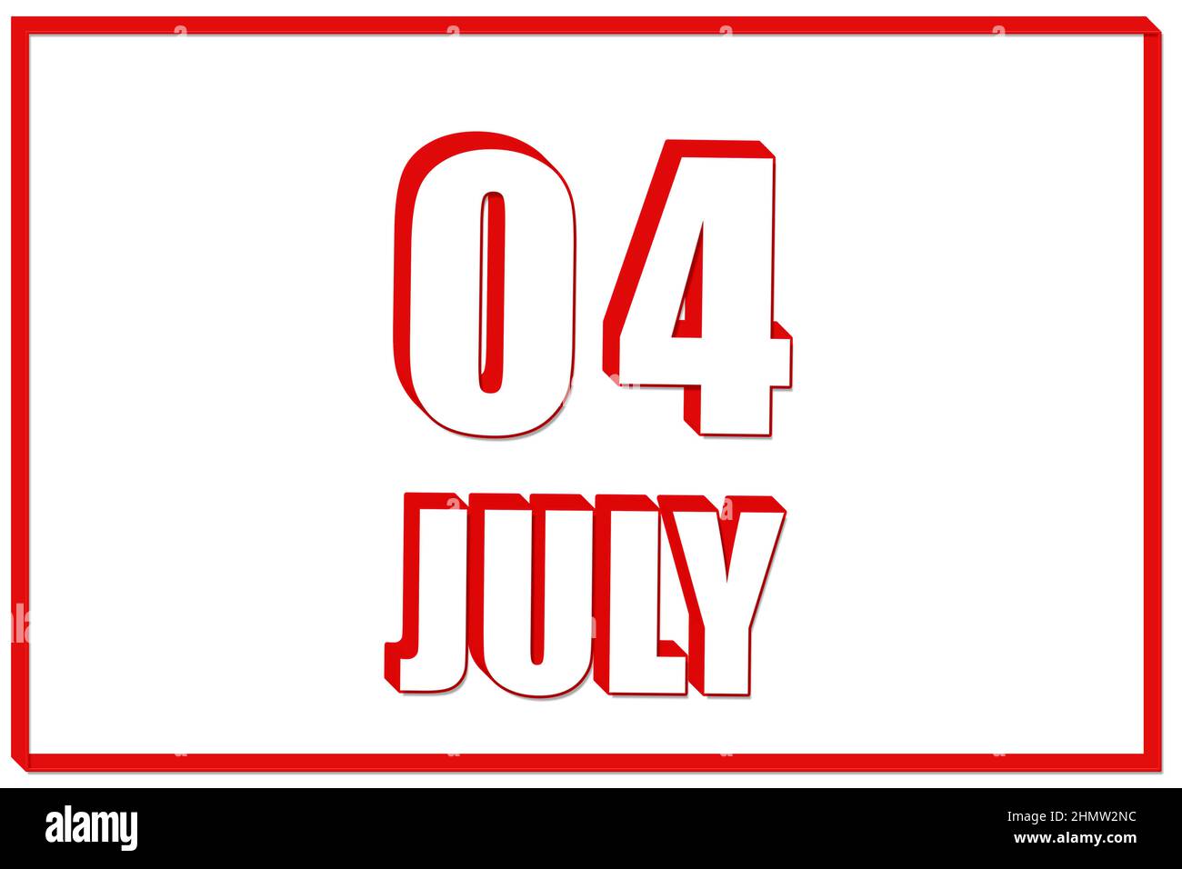4th day ofJuly. 3d calendar with the date of 4July on white background ...