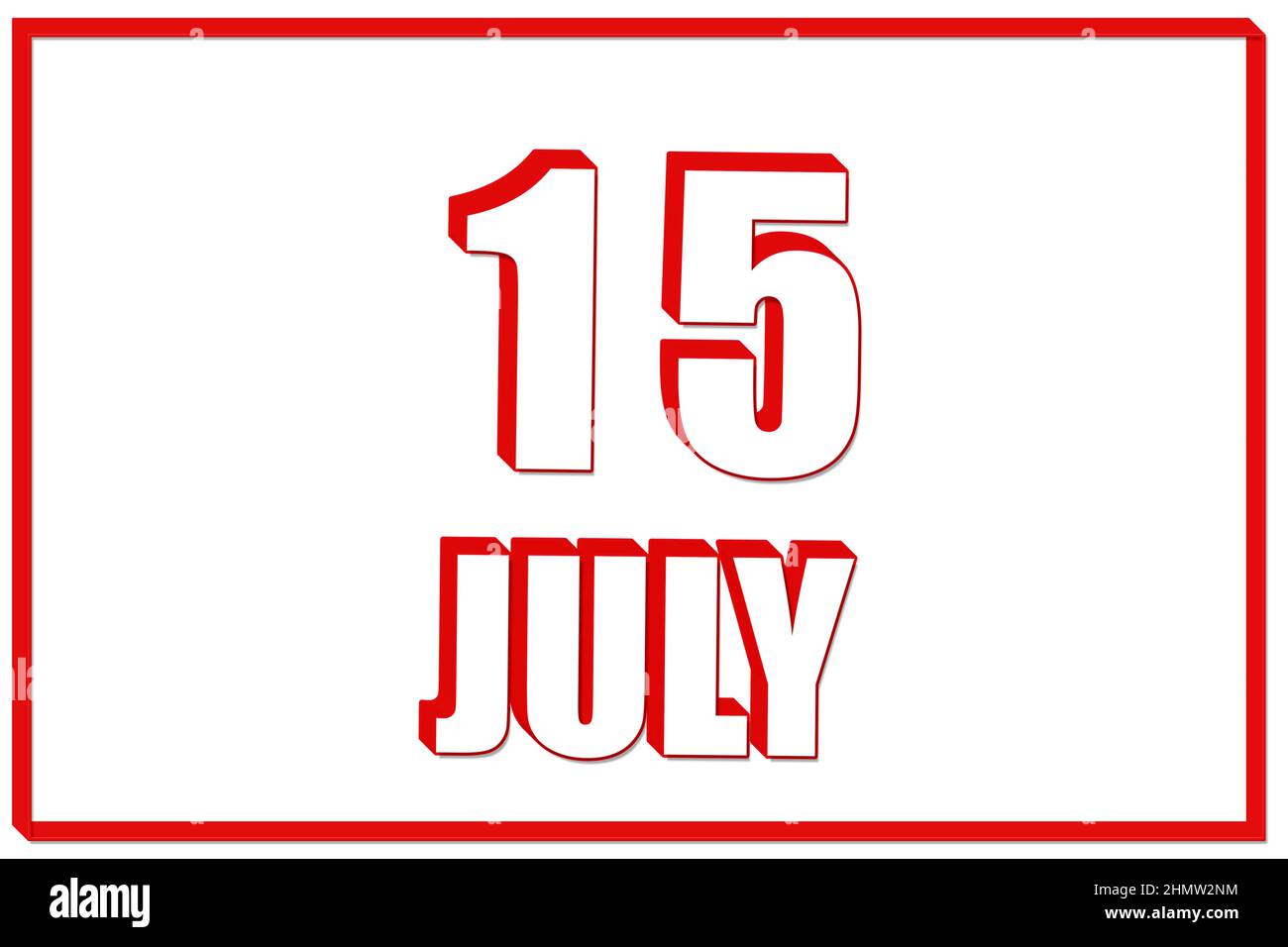 15th day ofJuly. 3d calendar with the date of 15July on white ...