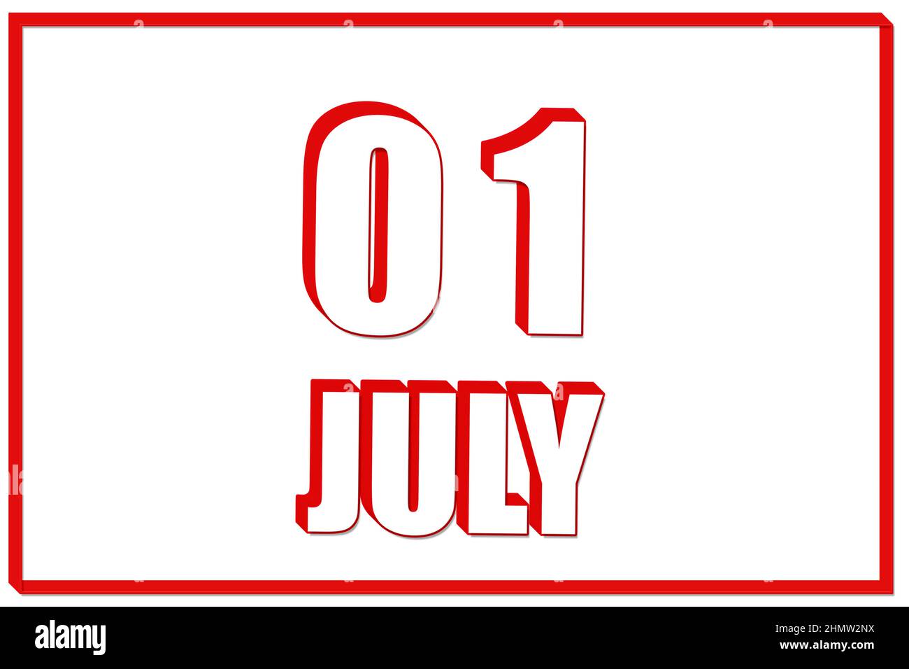 1st day ofJuly. 3d calendar with the date of 1July on white background ...