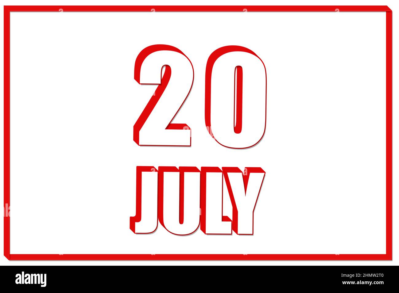 20th day ofJuly. 3d calendar with the date of 20July on white ...