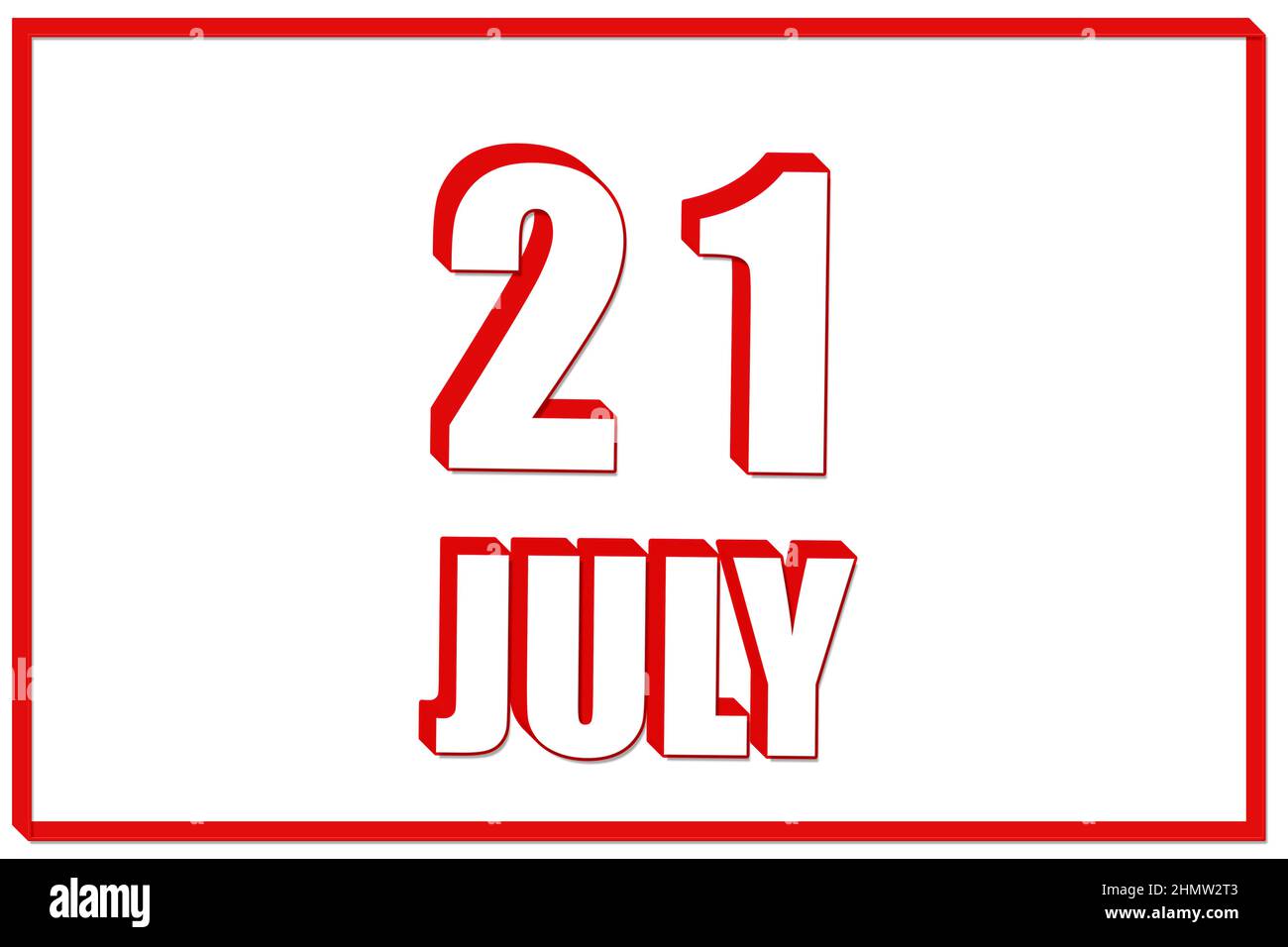 21st day ofJuly. 3d calendar with the date of 21July on white ...