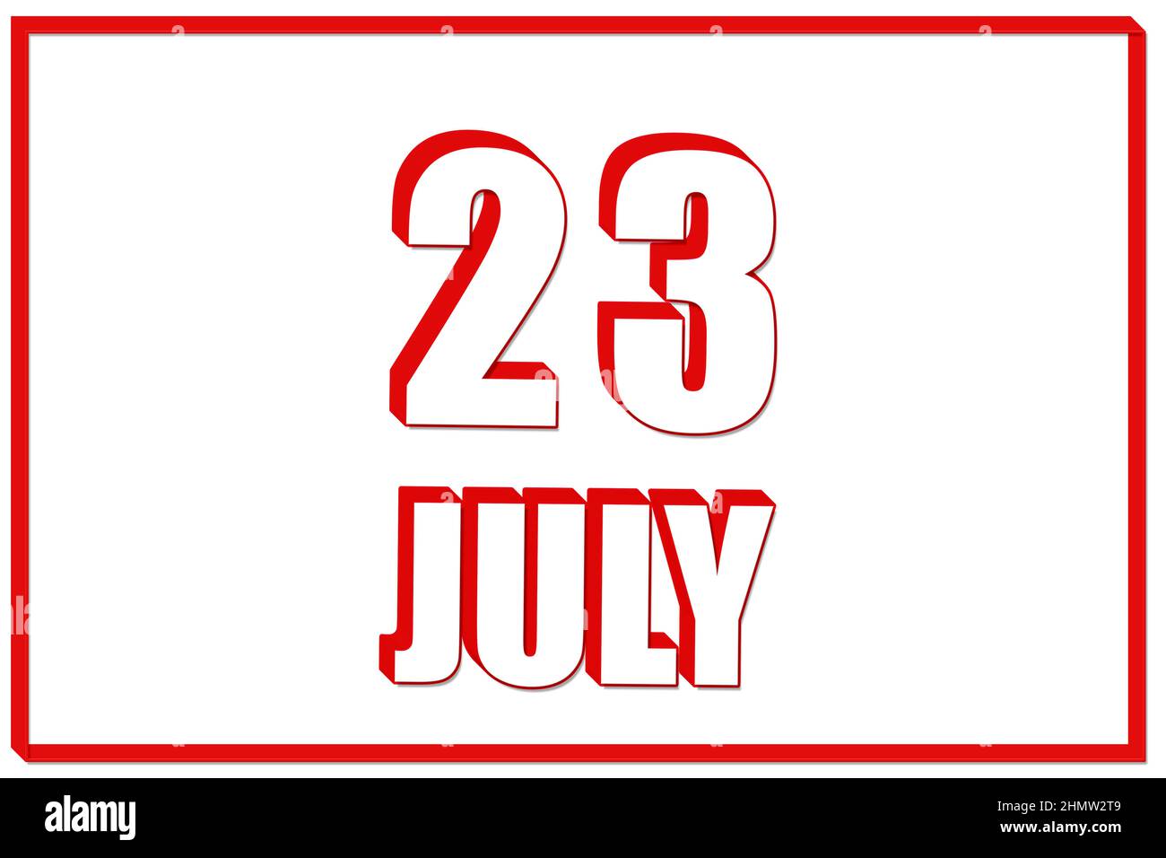 23rd day ofJuly. 3d calendar with the date of 23July on white ...