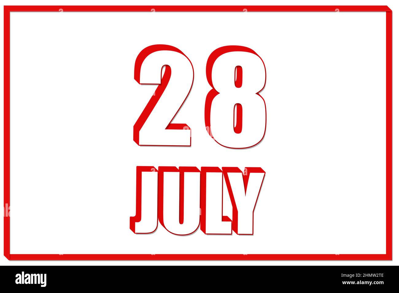 28th day ofJuly. 3d calendar with the date of 28July on white ...